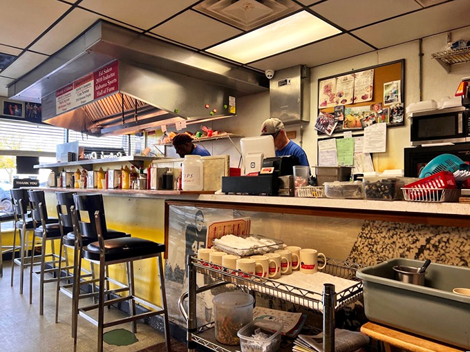 Where the magic happens: Salem's open kitchen lets you witness the choreography of short-order cooking that transforms simple ingredients into memorable meals.