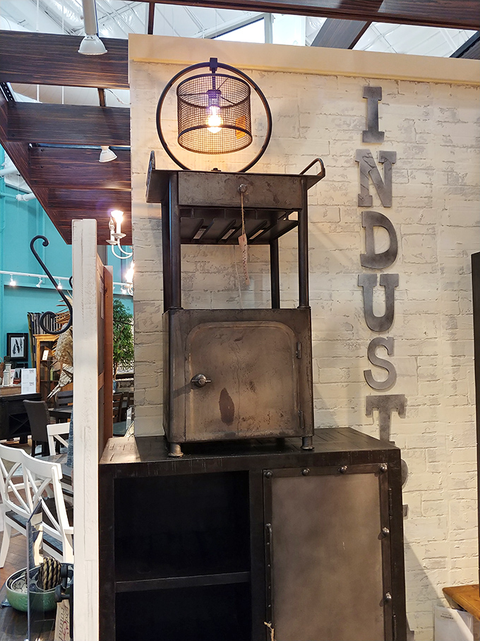 Industrial meets rustic in this metal cabinet display&mdash;perfect for those who want their storage to look like it could survive the apocalypse.