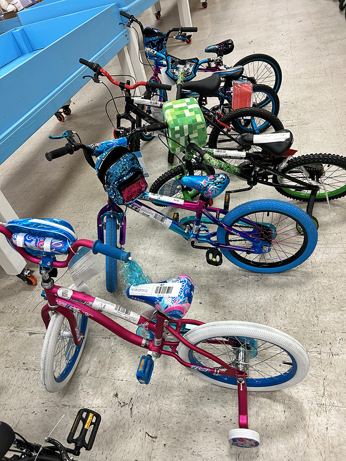 Kids' bikes in candy colors promise summer adventures and skinned knees—childhood memories in the making, all waiting in the Prime Bins playground.