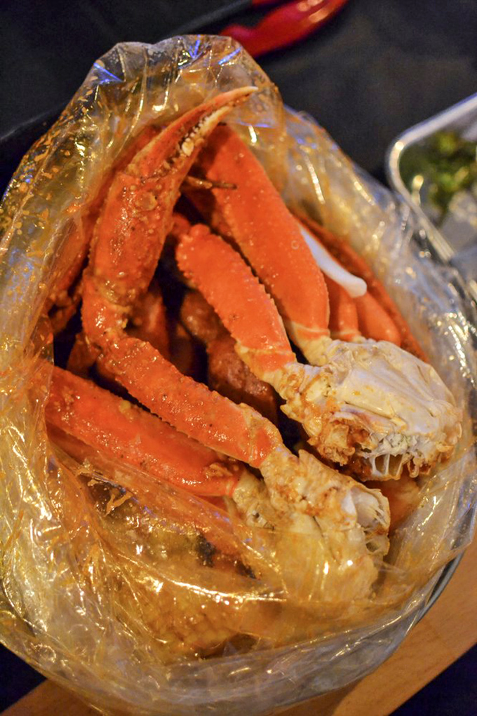 King crab legs in their plastic-bagged glory&mdash;seafood Christmas has arrived! These crimson beauties contain meat so sweet, you'll forget you're in the desert.