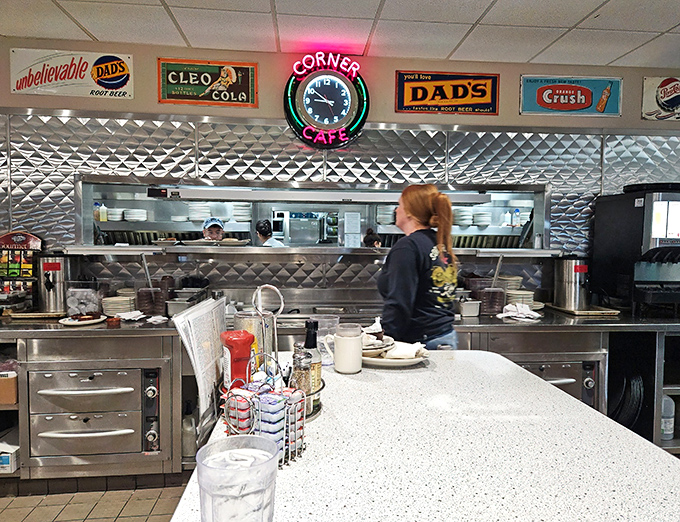 Where the magic happens: the kitchen pass reveals the choreographed dance of short-order cooking that results in your perfect breakfast.