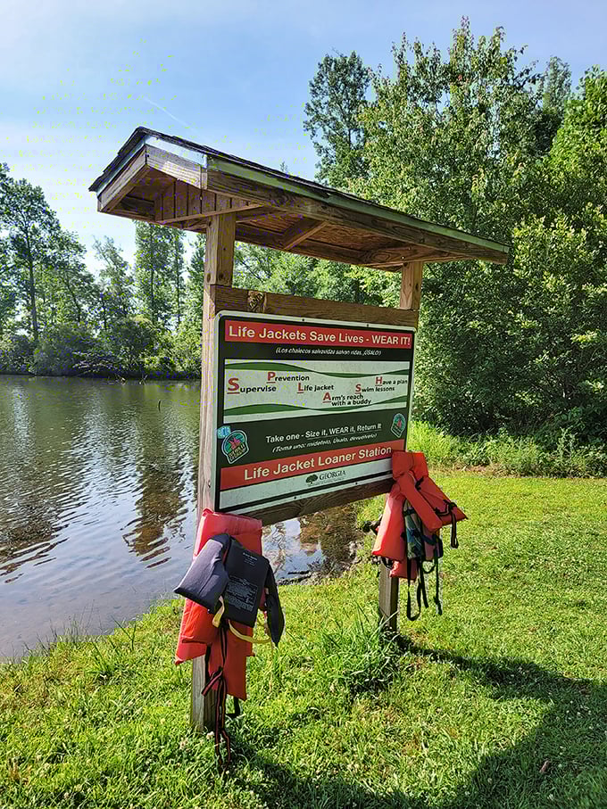 The life jacket loaner station ensures safety doesn't take a vacation when you do. A thoughtful touch that says "we want you back for your next adventure."