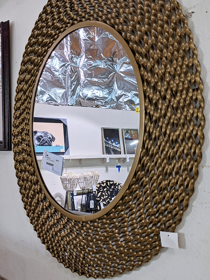A mirror that doesn't just reflect your image but suggests an entirely new decorating personality you never knew you had.