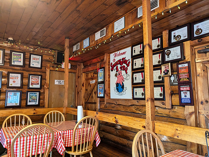 The wood-paneled walls aren't just for show&mdash;they've absorbed decades of smoky wisdom, like a flavor museum where every exhibit is a winner.