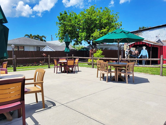 Florida sunshine meets Amish simplicity in Yoder's outdoor seating area. A perfect spot to contemplate ordering that second slice of pie.