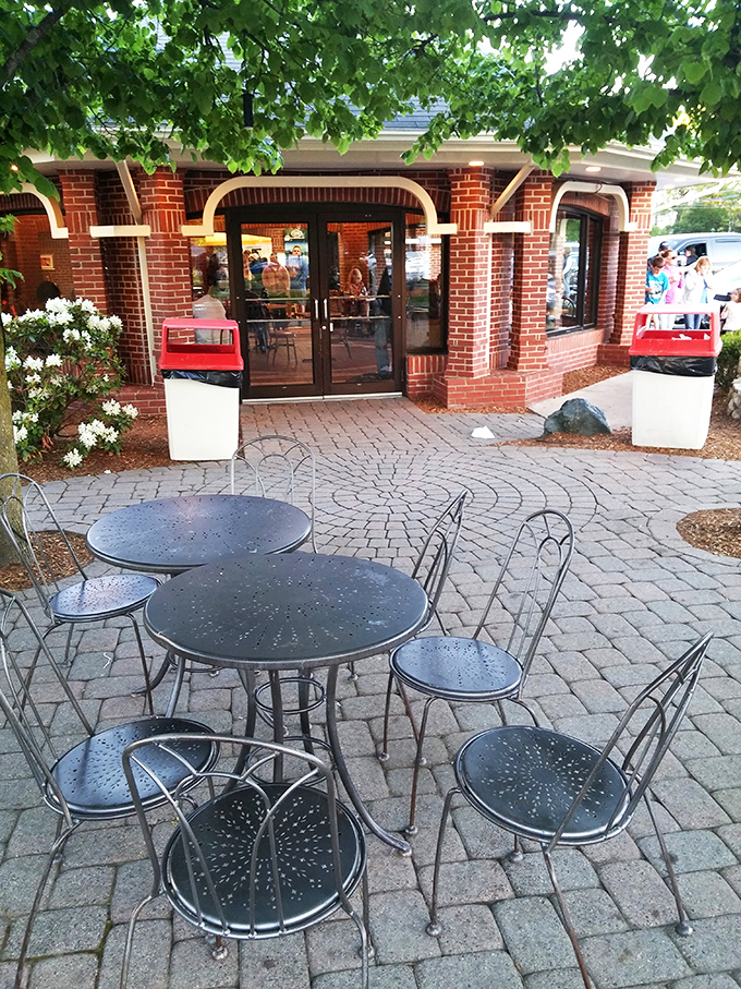 The outdoor seating area offers a moment of peaceful reflection&mdash;until your ice cream starts melting and meditation gives way to delicious urgency.