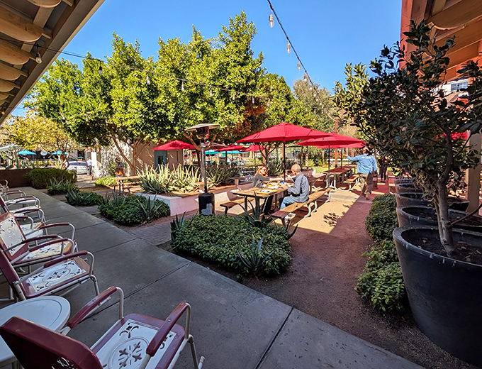 Al fresco dining under Arizona's endless blue sky. Those red umbrellas aren't just for shade &ndash; they're warning signals for "serious eating ahead."