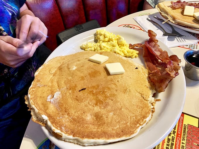 A pancake so perfectly golden it belongs in a museum. Add butter, syrup, and the willpower not to order seconds.