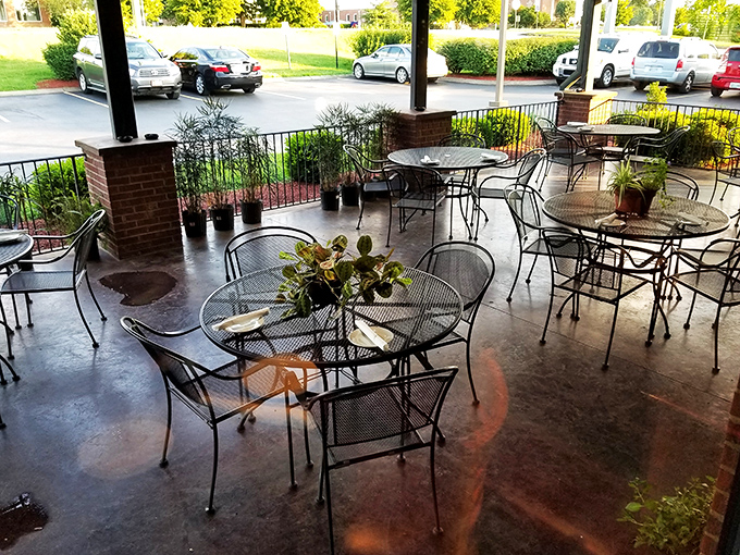 Outdoor seating that captures that rare Tennessee moment when it's neither too hot nor too humid. The plants are just showing off.