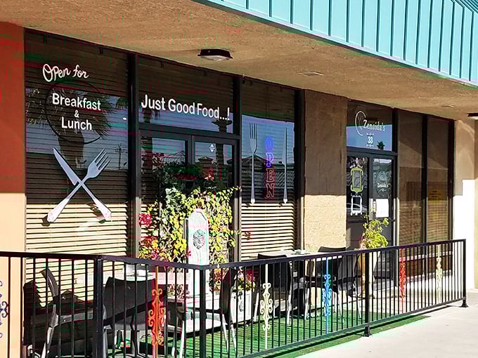 The sidewalk entrance sports the kind of cheerful simplicity that says "tourists welcome, but we're really here for the locals."