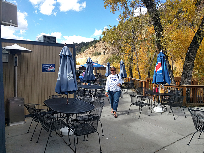 Outdoor seating with a side of mountain majesty. Because the only thing better than great barbecue is enjoying it in Colorado's fresh air.