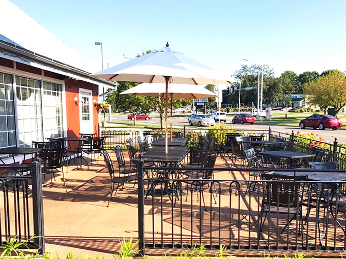 The patio offers al fresco dining for those who believe barbecue tastes even better with a side of fresh air and Iowa sunshine.