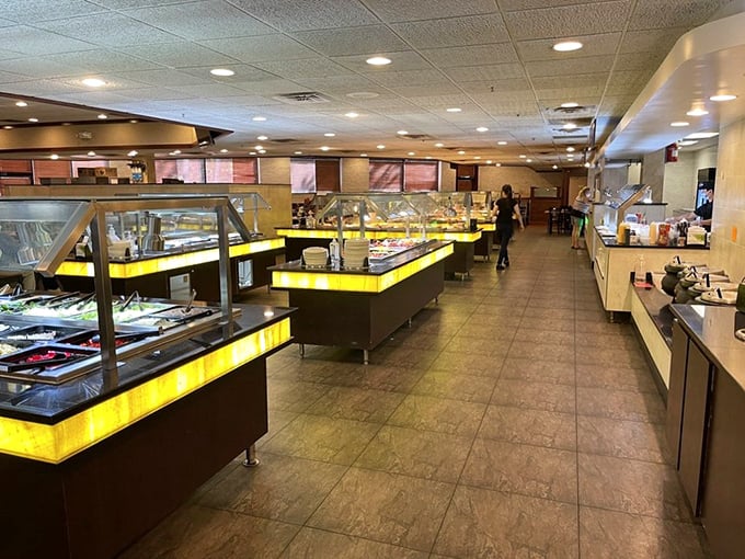 Buffet stations stretching into the horizon like a food mirage, except this oasis is deliciously real and continuously replenished.