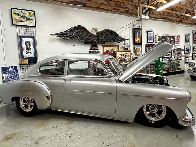 Lowered, streamlined, and impossibly sleek. This silver beauty demonstrates how hot rodders can transform a classic into something entirely new.