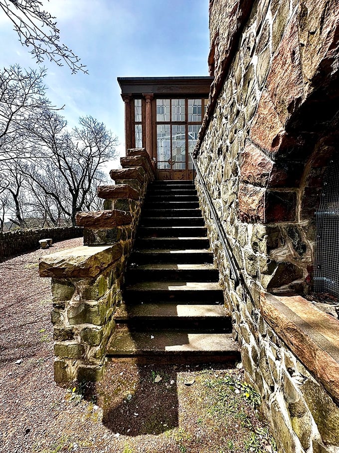 These weathered stone steps have witnessed a century of footfalls, from industrial barons to modern-day dreamers seeking a touch of medieval magic.
