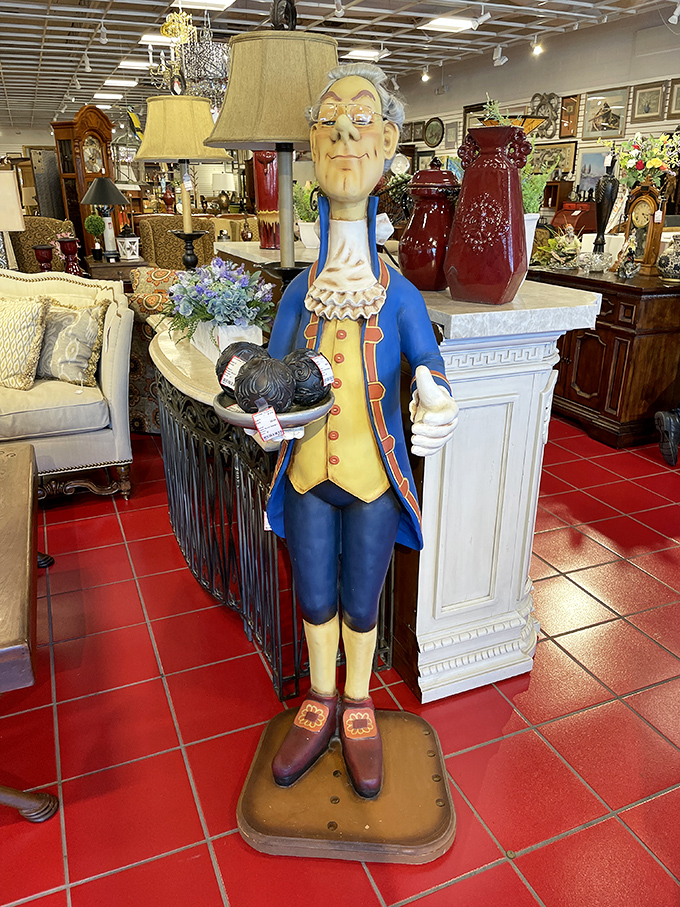 Meet the store's unofficial greeter &ndash; a colonial gentleman statue with more personality and better posture than most of us on Monday mornings.