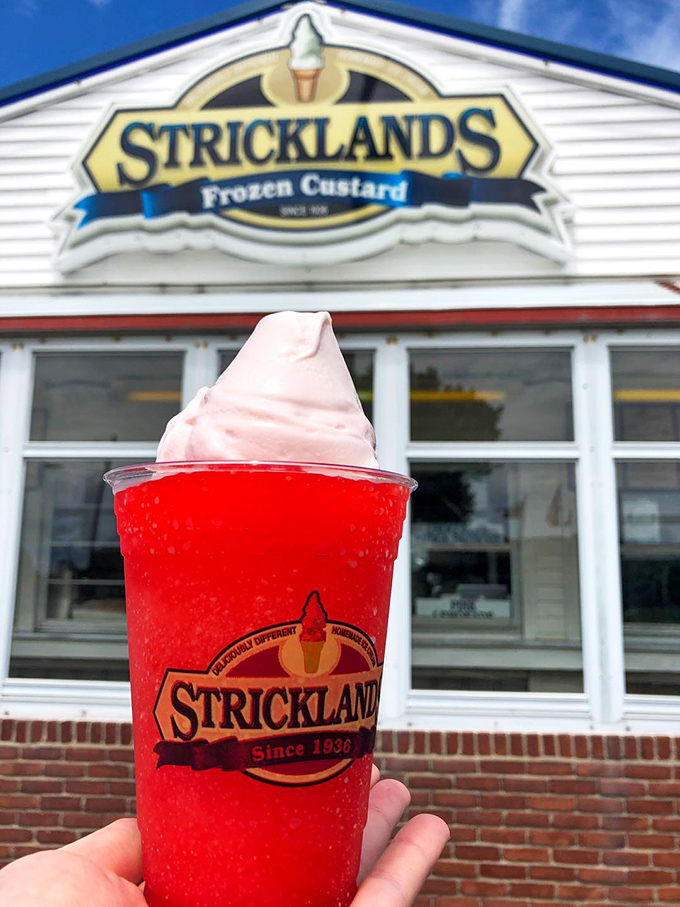 That vibrant red slush topped with pink custard isn't just a drink&mdash;it's summer in a cup, refreshment that borders on revelation.
