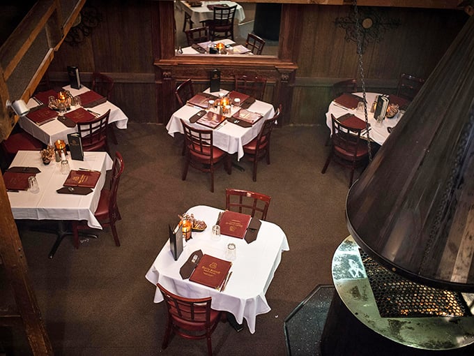 An overhead view of the dining room reveals the intimate atmosphere that makes special occasions feel even more special. Every table tells a story.