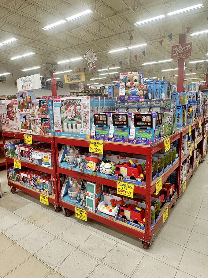 The toy section transforms adults into nostalgic time-travelers while kids experience the pure joy of discovering treasures that won't break the family budget.