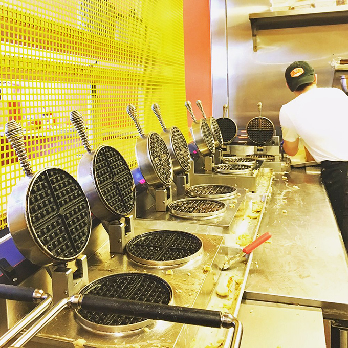The waffle iron army stands at attention, ready to transform humble batter into gridded greatness.