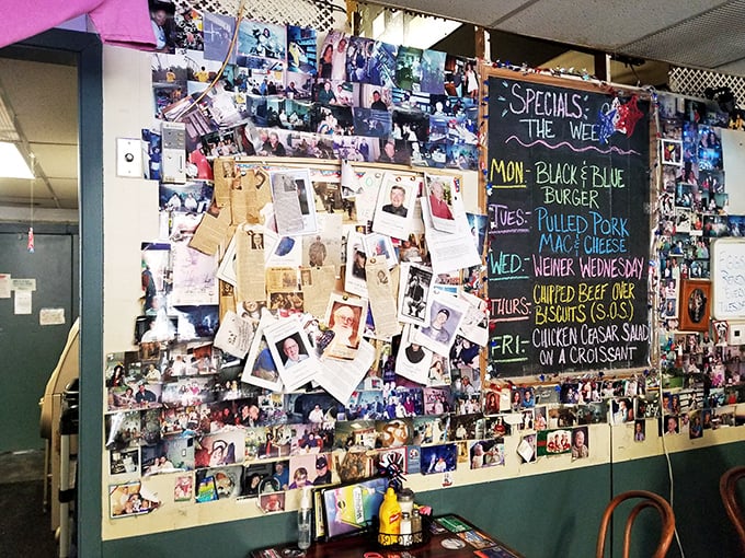 The wall of memories where regulars find their history and newcomers glimpse their future. Every photo tells a story of pancakes past.