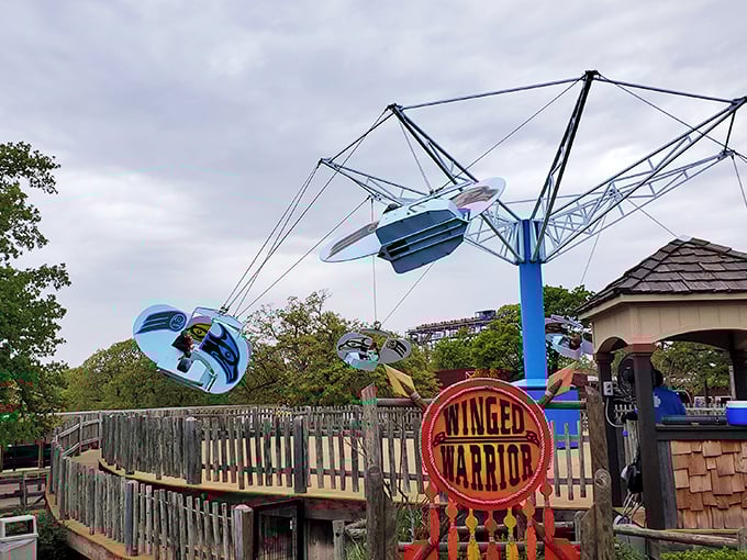 The Winged Warrior sends brave souls soaring through Oklahoma skies, proving that even the wildest West couldn't imagine the thrills of modern amusement parks.