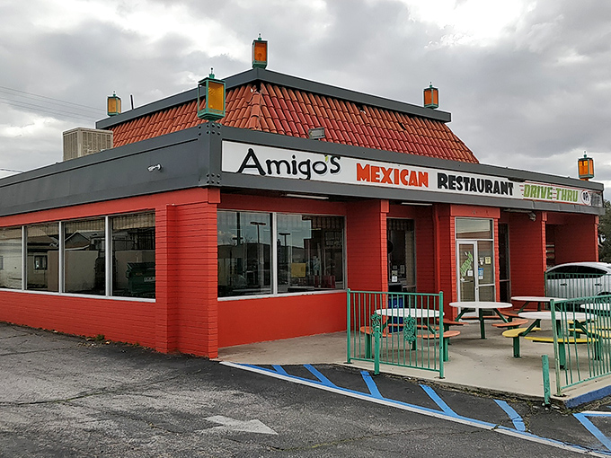 Amigos Restaurant's vibrant red exterior promises Mexican flavors that don't require a passport&mdash;or coastal pricing&mdash;to enjoy authentic south-of-the-border cuisine.