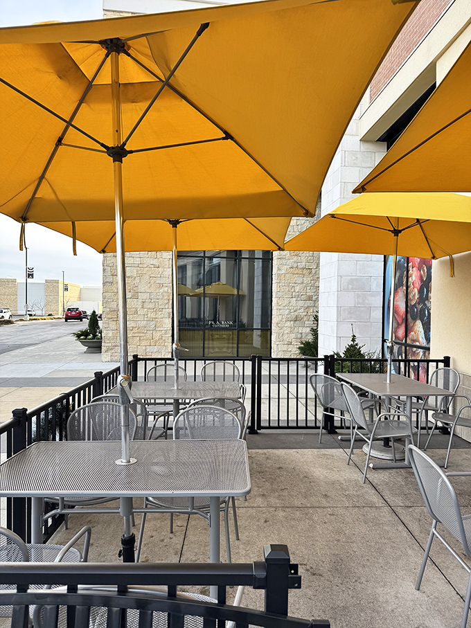 The patio setup is simple but inviting, like a neighbor's backyard if your neighbor happened to make world-class eggs Benedict.