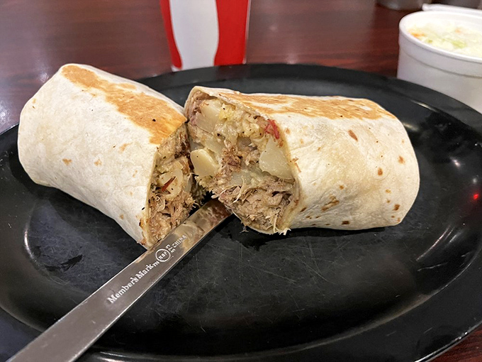 BBQ burrito: where smoked meat and all the fixings get wrapped up in a warm tortilla hug that's impossible to resist.