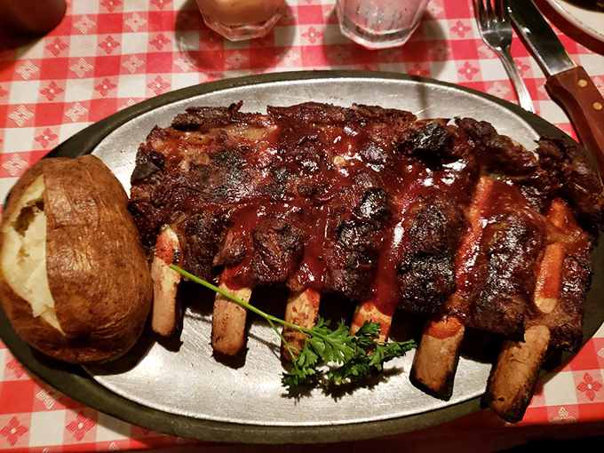 Beef ribs that look like they could have tipped over Fred Flintstone's car. That bone isn't garnish&mdash;it's a handle for your meat lollipop.
