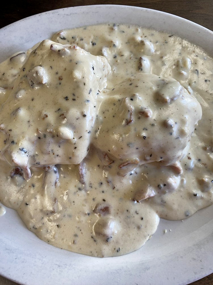 Biscuits and gravy so good they'd make your Southern grandmother both jealous and proud. Pepper-speckled comfort in every spoonful.