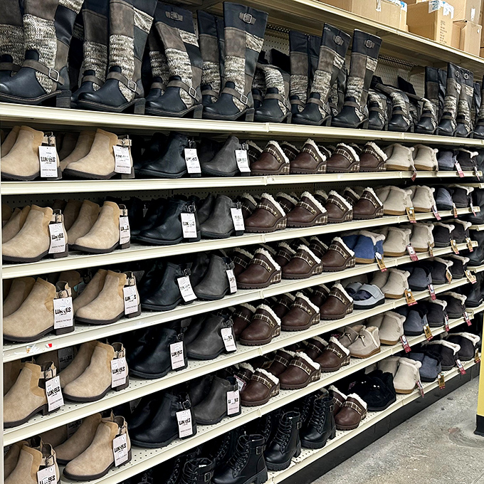 Boot boulevard &ndash; where footwear fashion meets New England practicality in neat rows of winter-ready options for every preference.