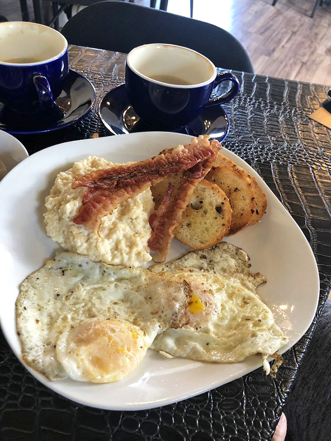 A breakfast plate that answers the eternal question: "Why can't every meal include perfectly cooked eggs and bacon?"