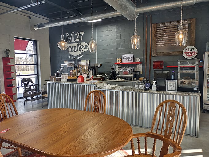 The unexpected oasis—M27 Cafe offers weary shoppers a place to refuel and debate whether that vintage lamp really would work in the guest room.