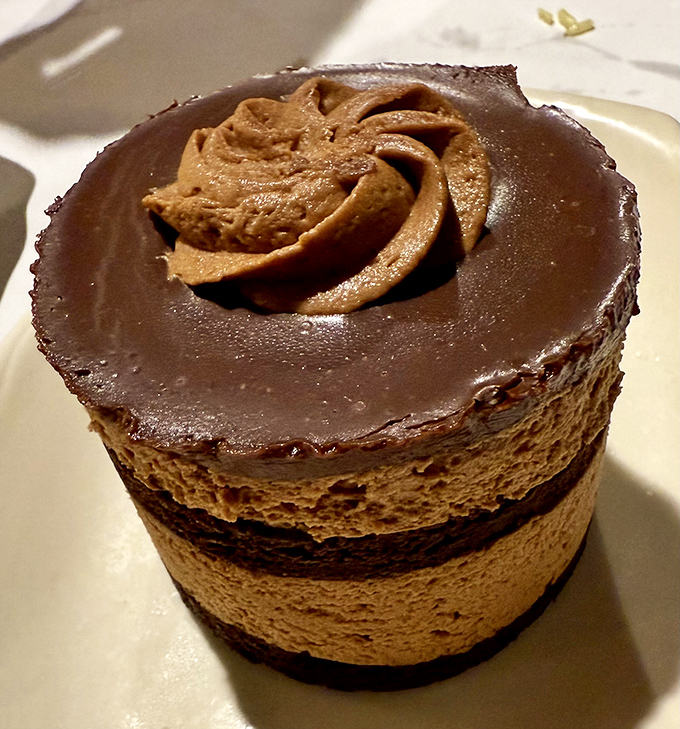 This chocolate dessert isn't playing around. Layer upon layer of "I shouldn't, but I absolutely will" in every bite.