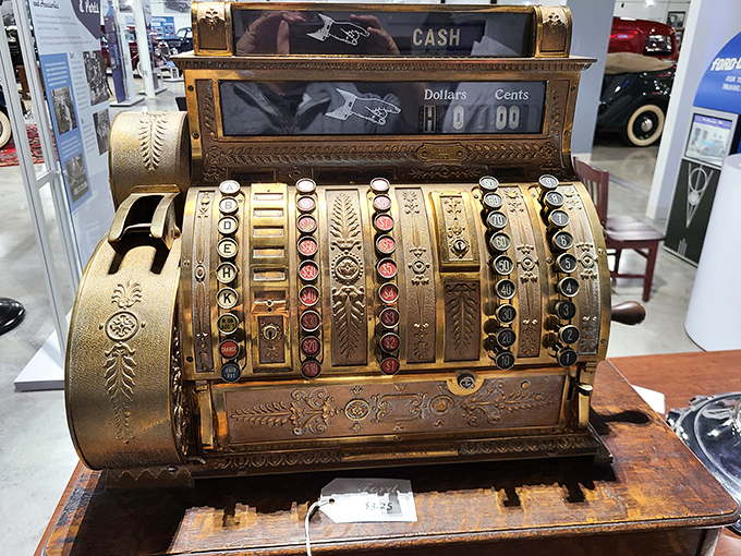This ornate cash register didn't just ring up sales; it celebrated each transaction with the mechanical equivalent of a standing ovation.