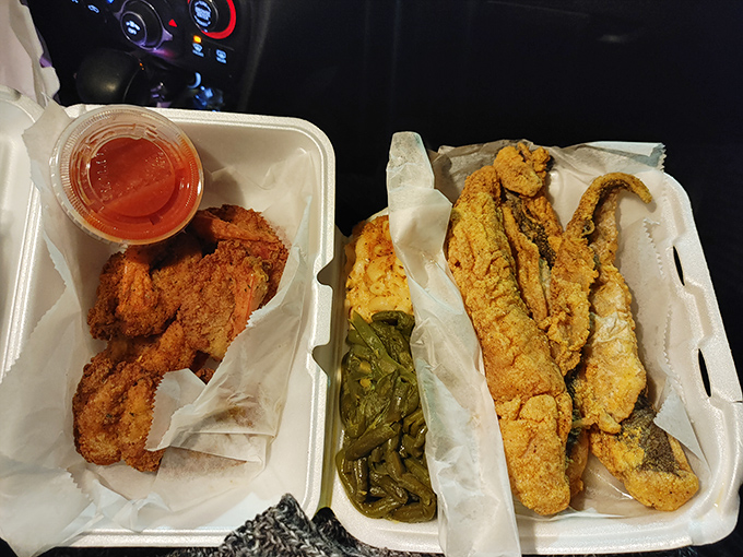 The ultimate soul food duet: golden fried catfish and chicken, with sides that know their supporting role but still shine.