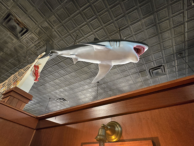 Look up! That shark isn't swimming away with your dinner&mdash;though with seafood this good, you might understand the temptation.