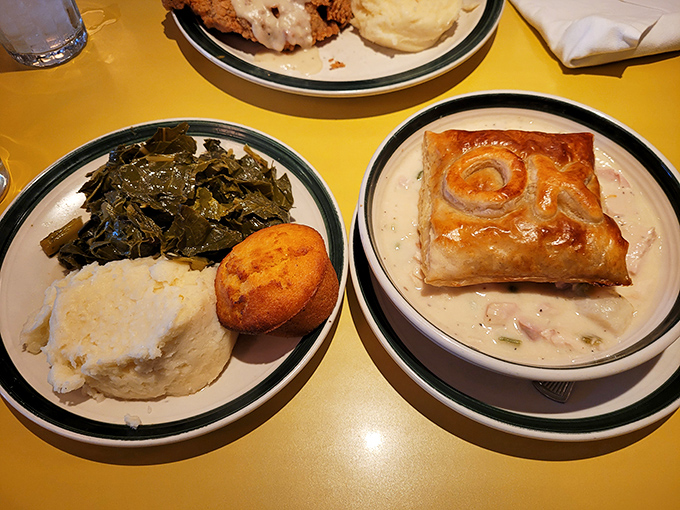 A plate that tells Georgia's story&mdash;collards simmered to perfection, cornbread that doesn't come from a box, and a chicken pot pie worth writing home about.