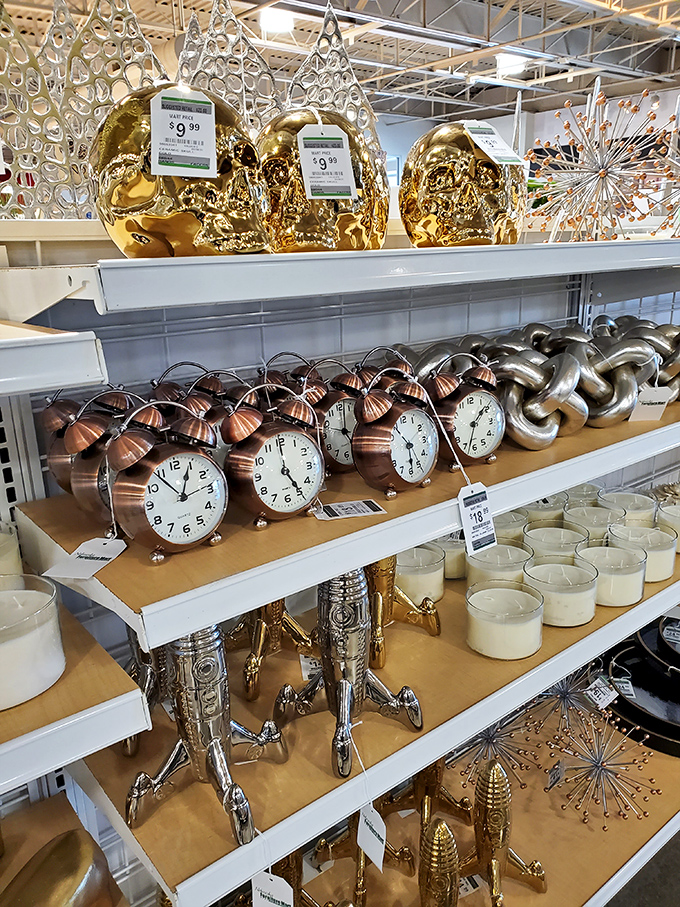 Wall décor and clocks that turn empty spaces into conversation pieces without requiring a second mortgage.