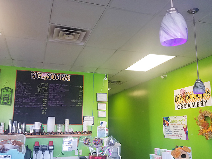 The menu board dominates the lime green wall, a roadmap to flavor country where decisions are deliciously difficult and calories don't count. 