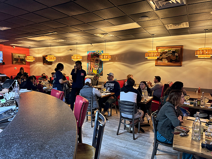 The dining room buzzes with conversation and satisfaction &ndash; the universal language of people united by excellent Mexican food.