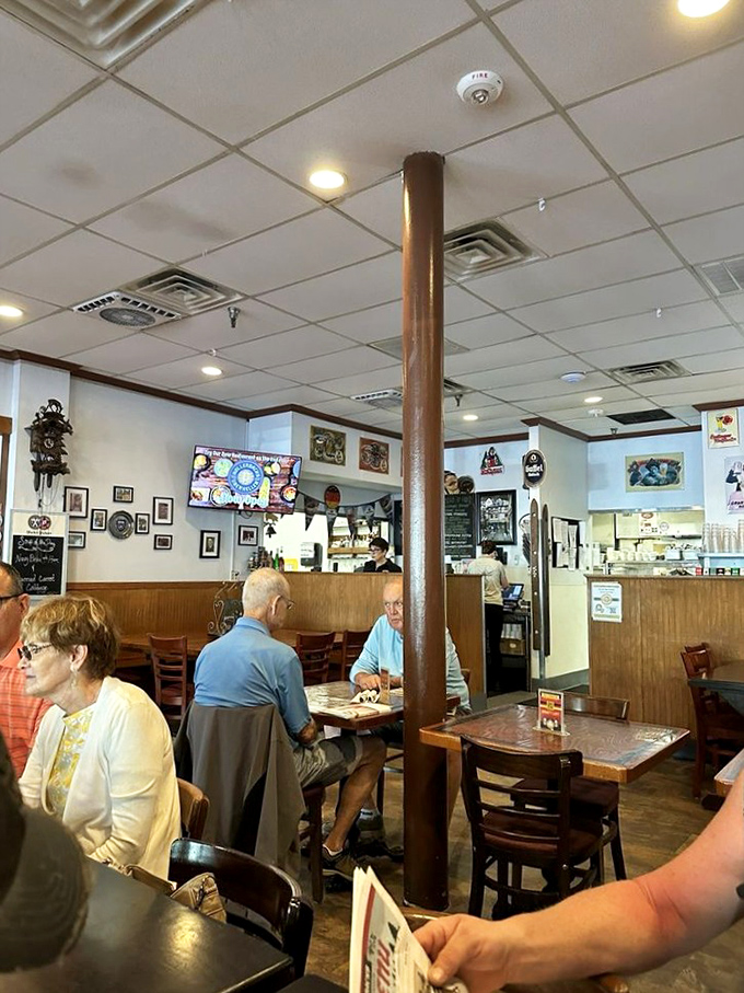 The dining room buzzes with the contented murmur of happy eaters. That cuckoo clock on the wall isn't just decoration&mdash;it's counting down to your next pretzel.