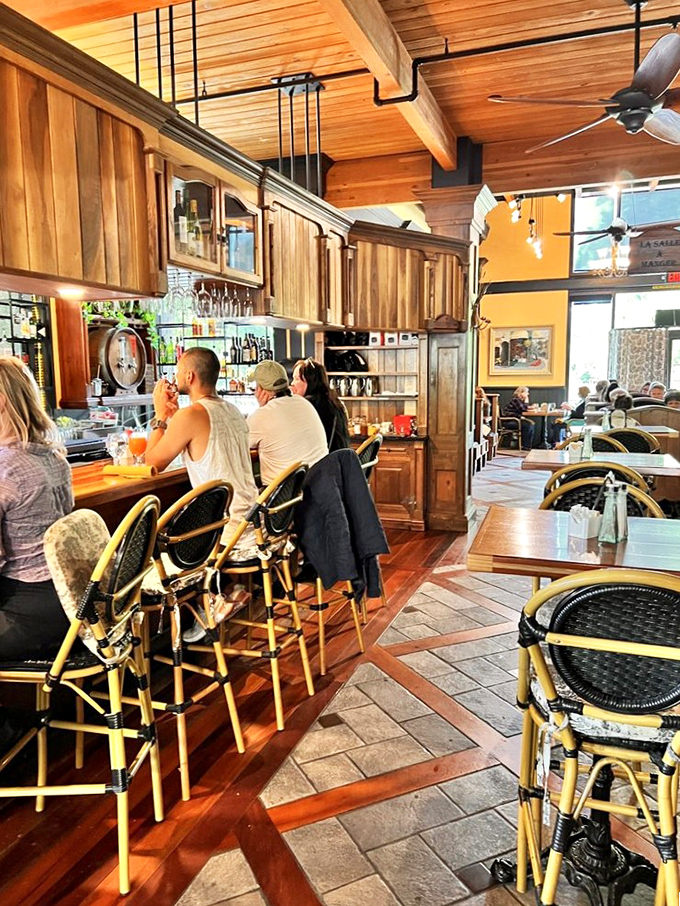 The bar area feels like the neighborhood gathering spot in a small Proven&ccedil;al village, minus the transatlantic flight. 