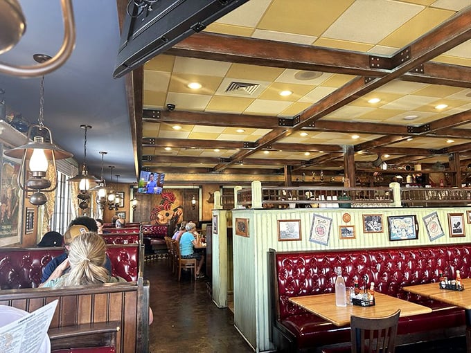 Red booths that have witnessed countless morning revelations, first dates, and the sacred ritual of the weekend breakfast pilgrimage.