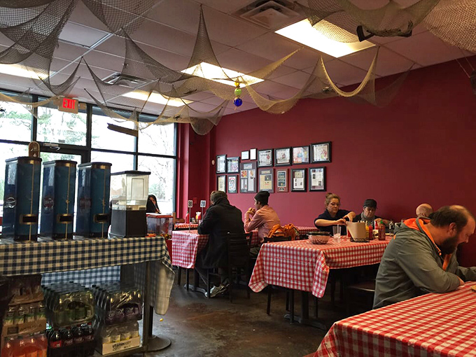 The fishing nets hanging from the ceiling aren't just decoration&mdash;they're catching all your worries while you focus on the serious business of seafood enjoyment.