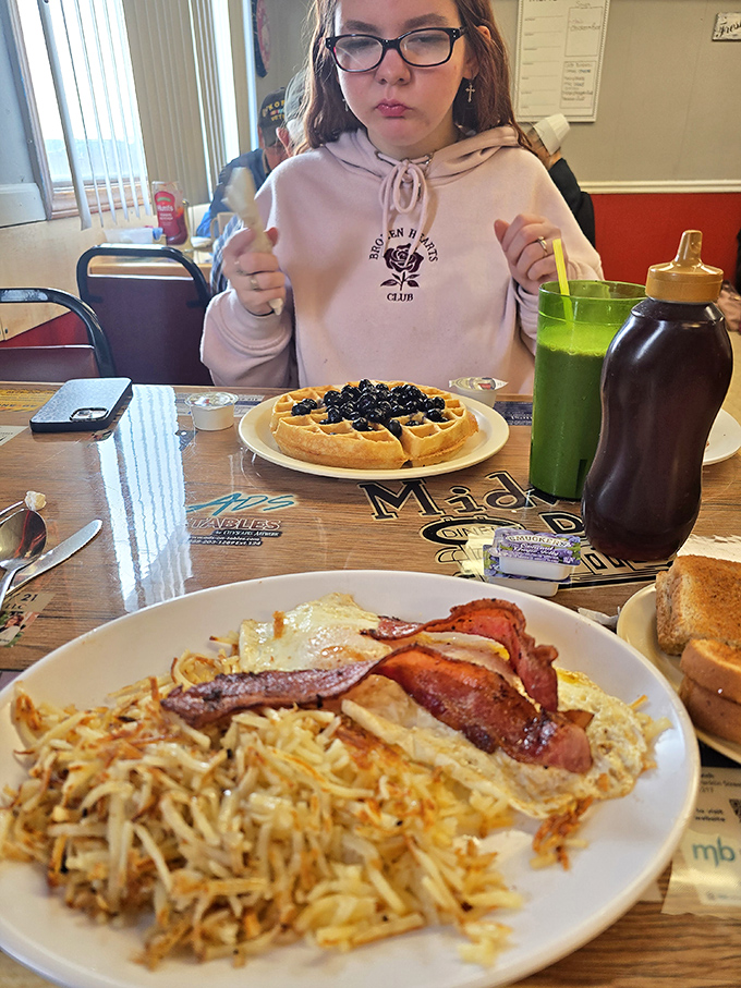 Breakfast spreads that make you question if you've been doing mornings wrong your entire life, complete with waffles and that signature green drink.