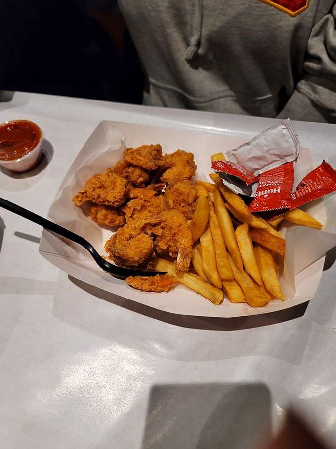 Crispy fried shrimp and golden fries &ndash; the comfort food safety net. When in doubt about exotic seafood options, this never disappoints.