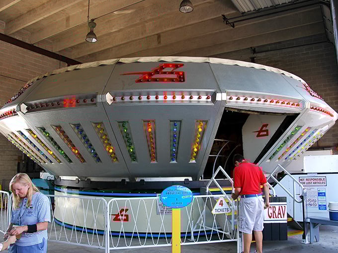 The iconic Gravitron&mdash;where physics becomes fun and everyone temporarily experiences what it's like to be a pancake stuck to a wall.