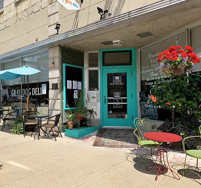 Gray Dog Deli's turquoise door frame and sidewalk seating practically whisper "come in and stay awhile." Their Wisconsin grilled cheese elevates a childhood classic to gourmet status.